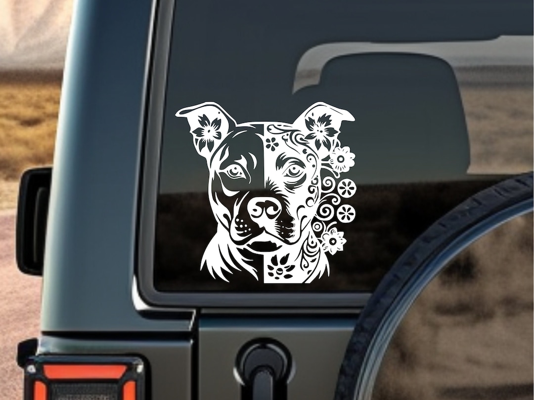 Pitbull Vinyl Decal - Floral Dog Car Decal Dog Lovers Pitbull Stickers ...