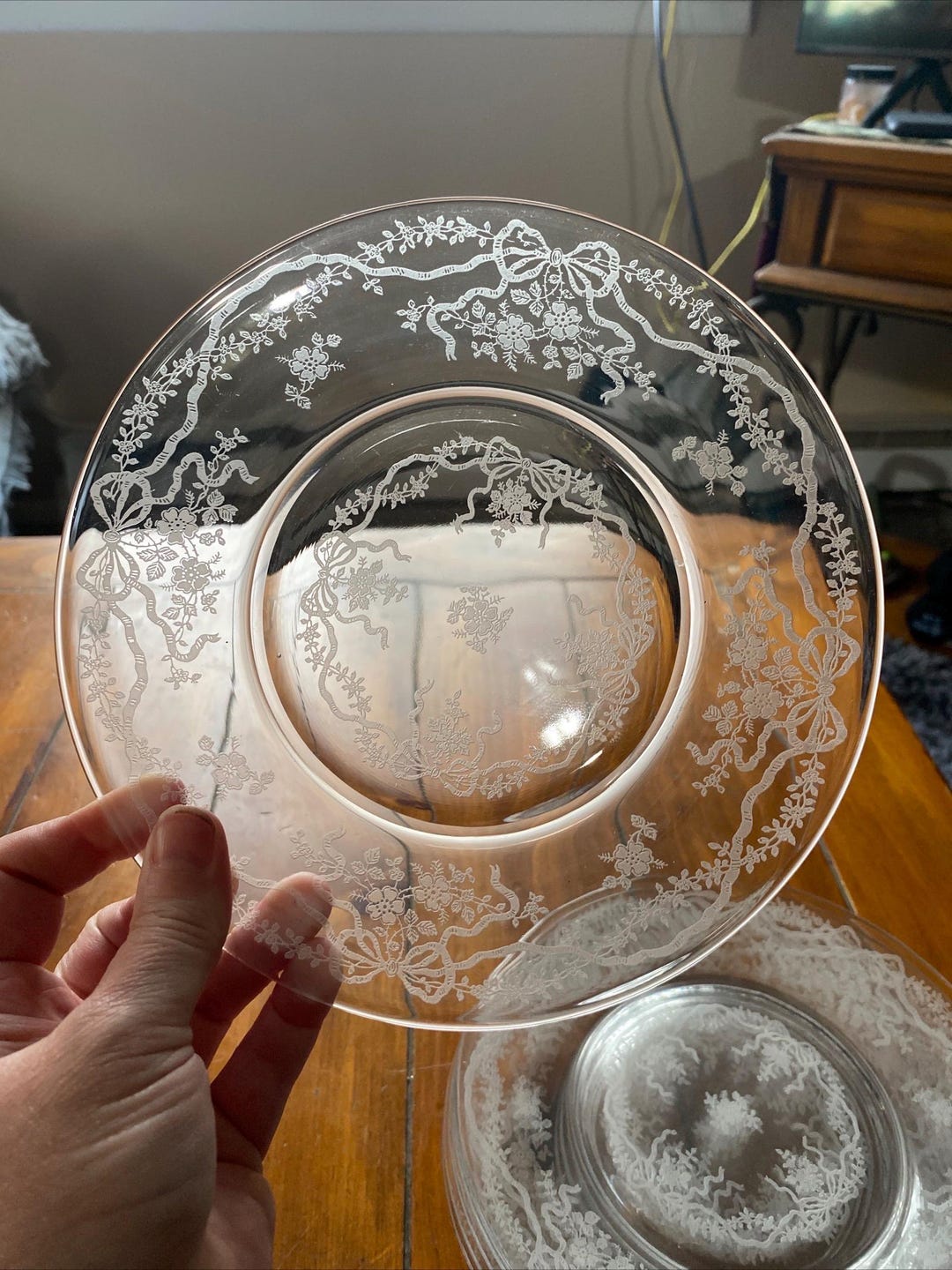 Set of 6 Vintage Fostoria Romance Pattern Etched Glass Salad / Desert ...