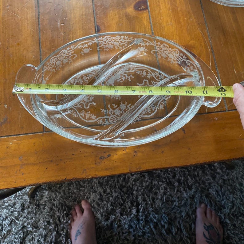 Vintage FOSTORIA Glass ROMANCE 3 Section Divided Relish Dish W/ Ectched ...
