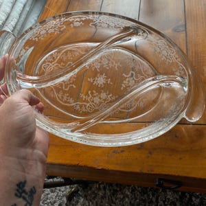 Vintage FOSTORIA Glass ROMANCE 3 Section Divided Relish Dish W/ Ectched ...