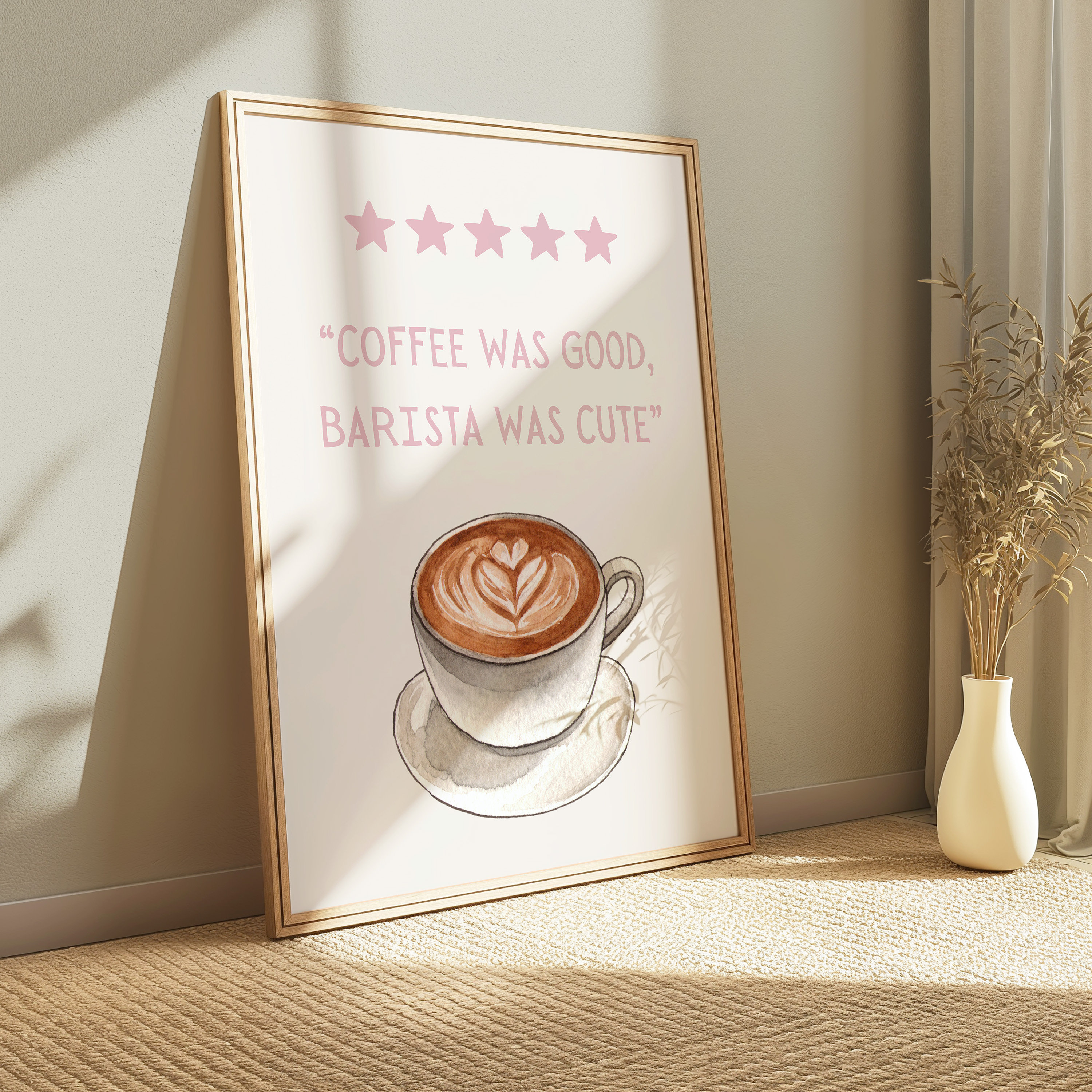 Coffee Poster, Barista Was Cute, Light Pink Wall Art, Latte Poster ...