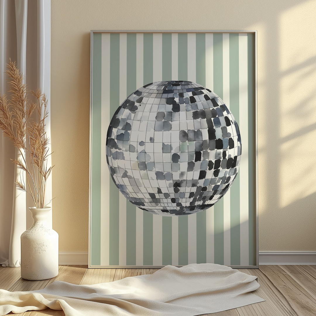Disco Ball Wall Art, Retro Wall Art, Sage Green Wall Art, Disco Ball ...