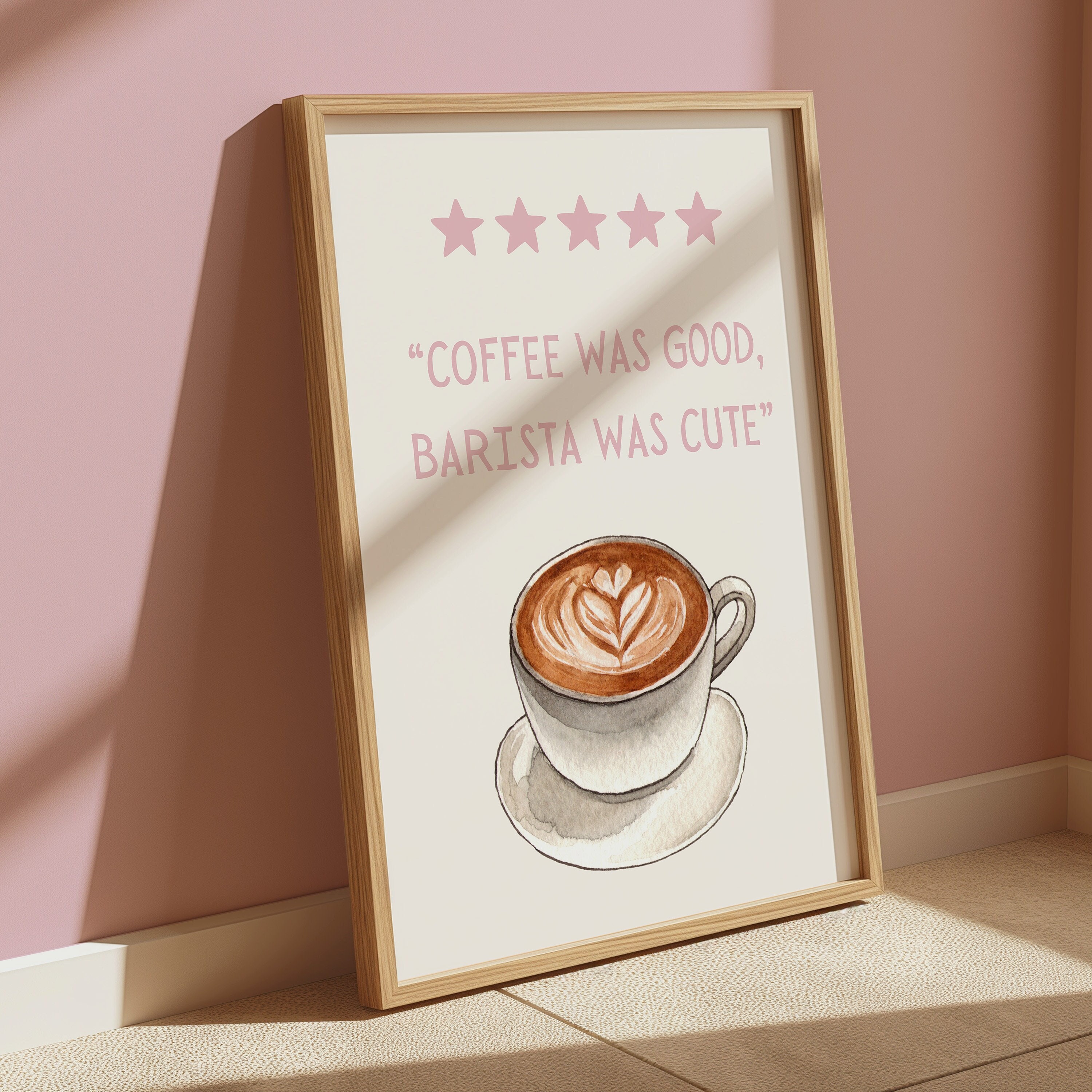 Coffee Poster, Barista Was Cute, Light Pink Wall Art, Latte Poster ...
