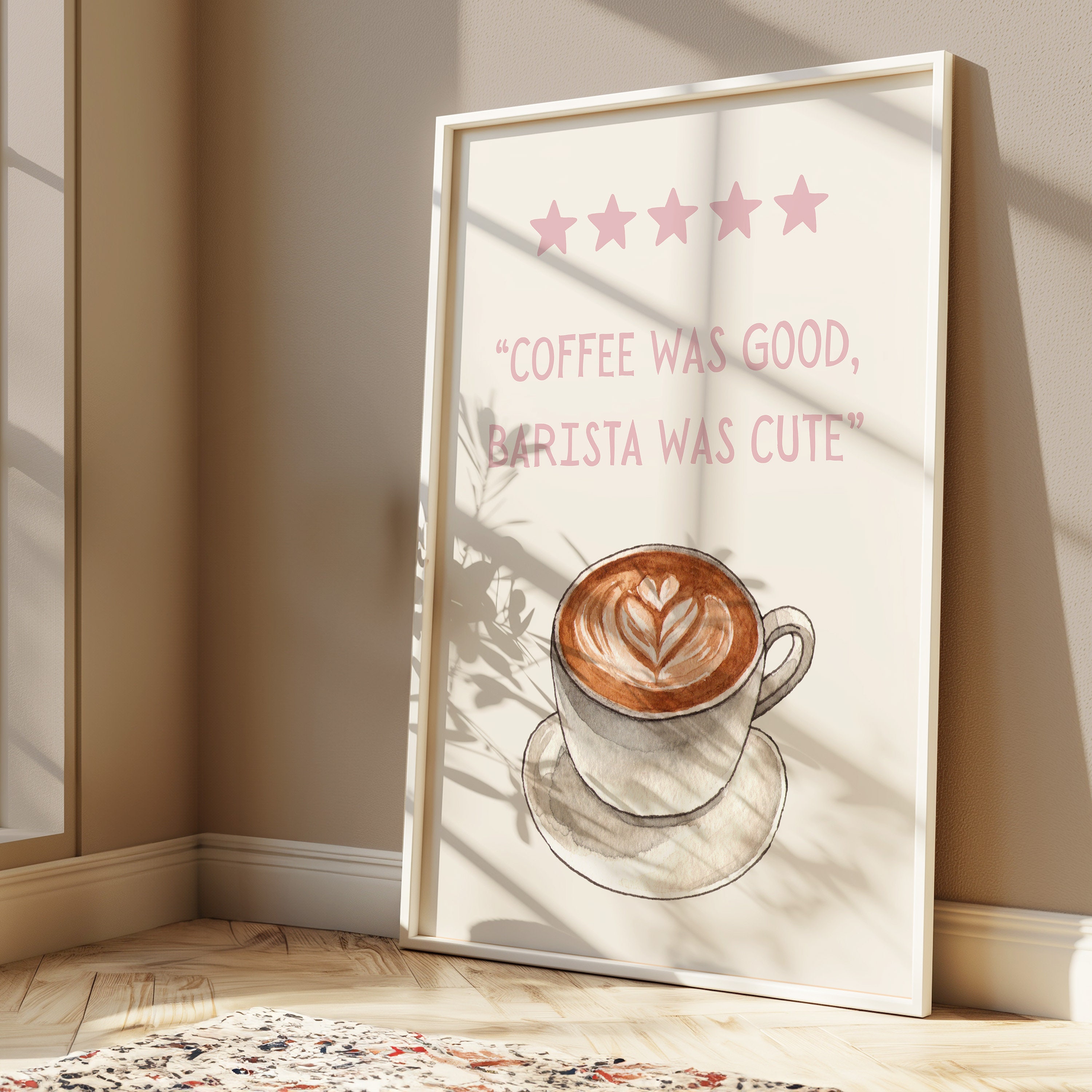 Coffee Poster, Barista Was Cute, Light Pink Wall Art, Latte Poster ...