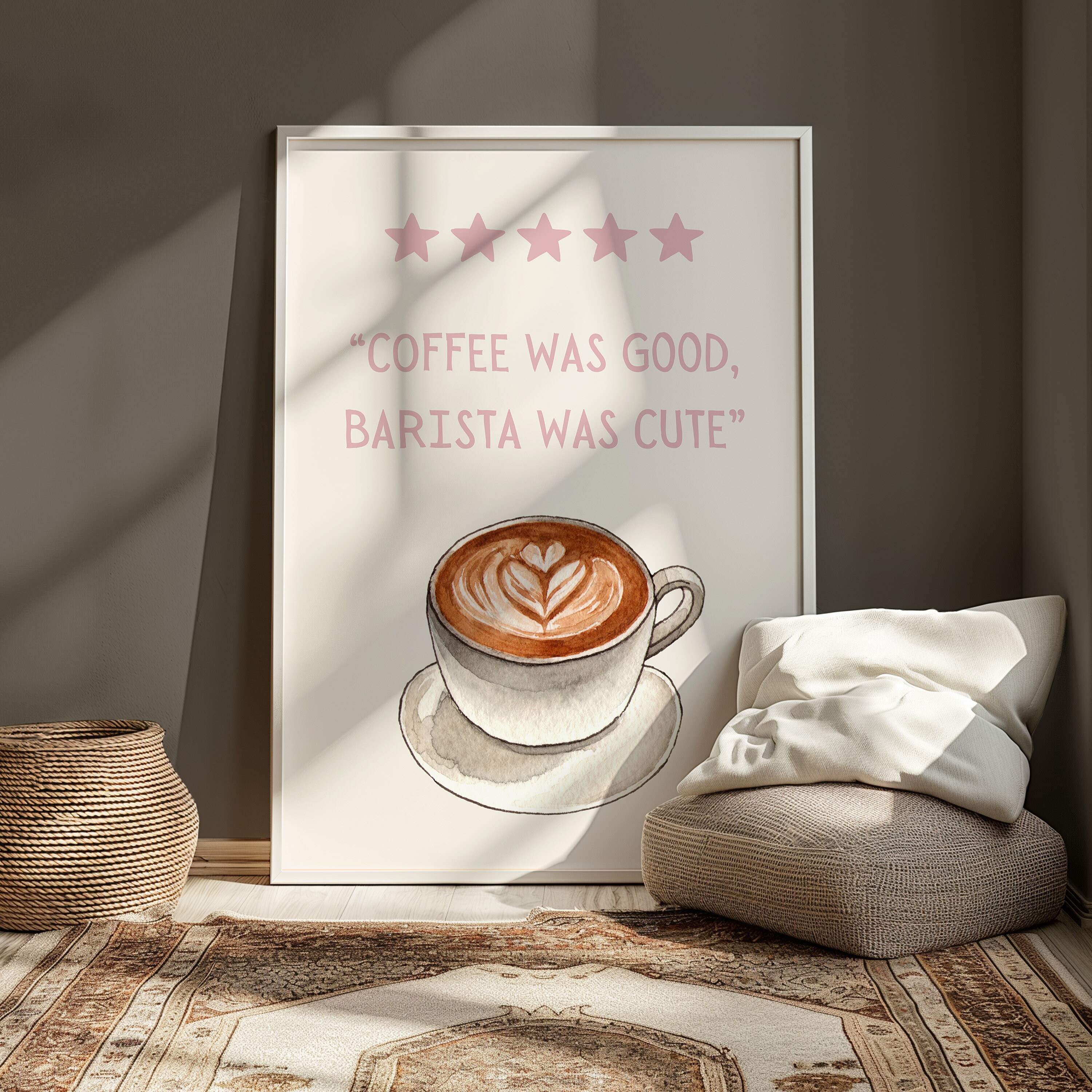Coffee Poster, Barista Was Cute, Light Pink Wall Art, Latte Poster ...