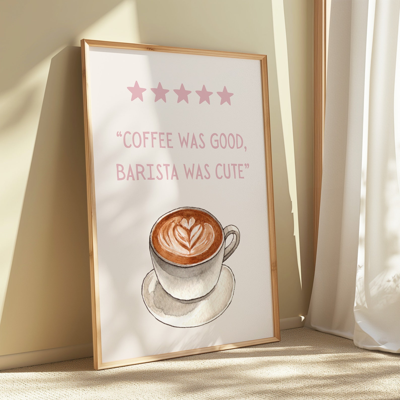 Coffee Poster, Barista Was Cute, Light Pink Wall Art, Latte Poster ...
