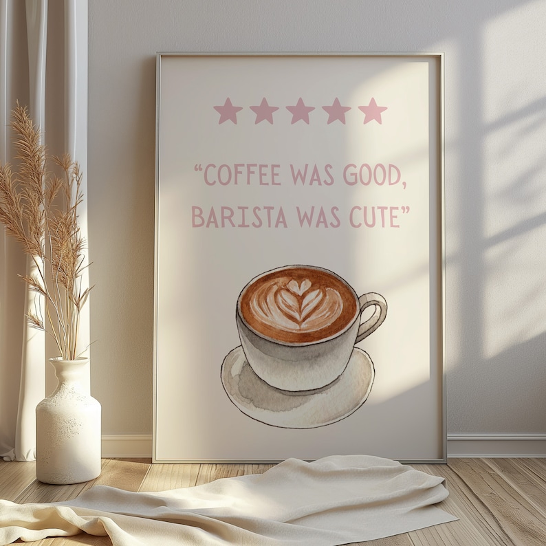 Coffee Poster, Barista Was Cute, Light Pink Wall Art, Latte Poster ...