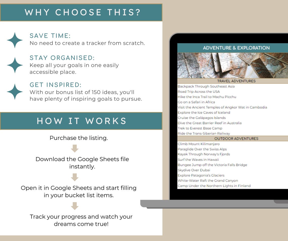 Bucket List Tracker Spreadsheet Template, Bucket List Google Sheets ...