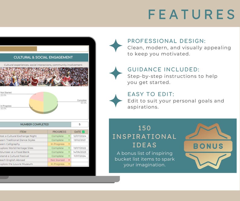 Bucket List Tracker Spreadsheet Template, Bucket List Google Sheets ...