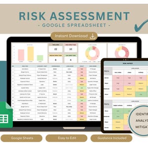 Risk Matrix and Risk Assessment Google Sheets Template Digital Download ...