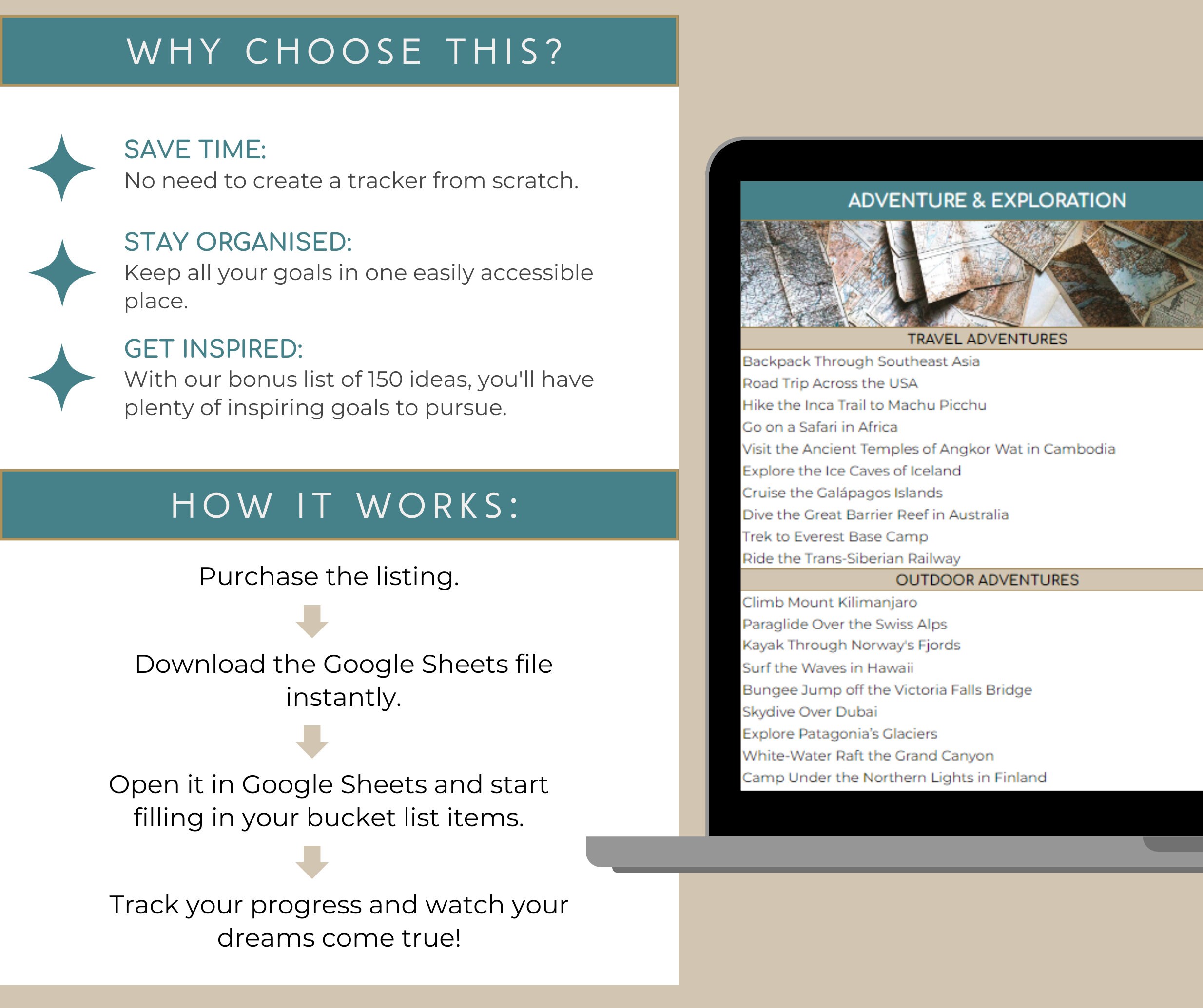 Bucket List Tracker Spreadsheet Template, Bucket List Google Sheets ...