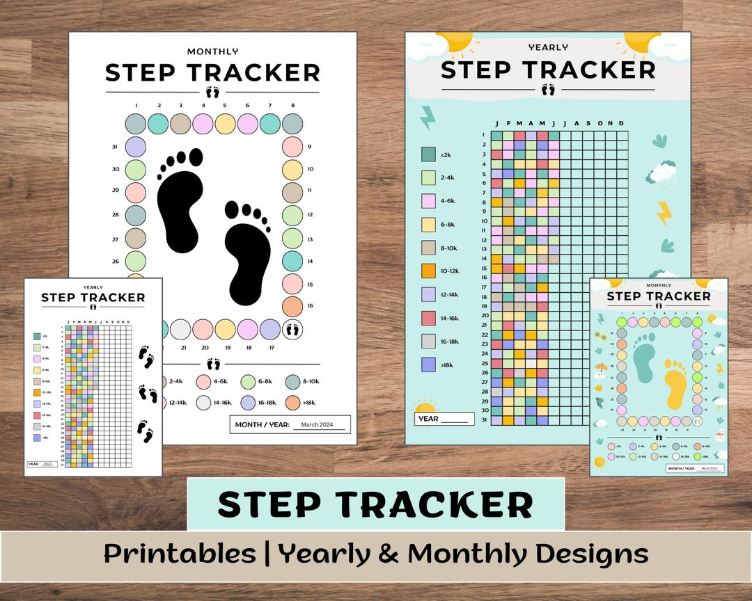 Step Tracker Printable | Monthly & Yearly Designs | Fitness Journal ...