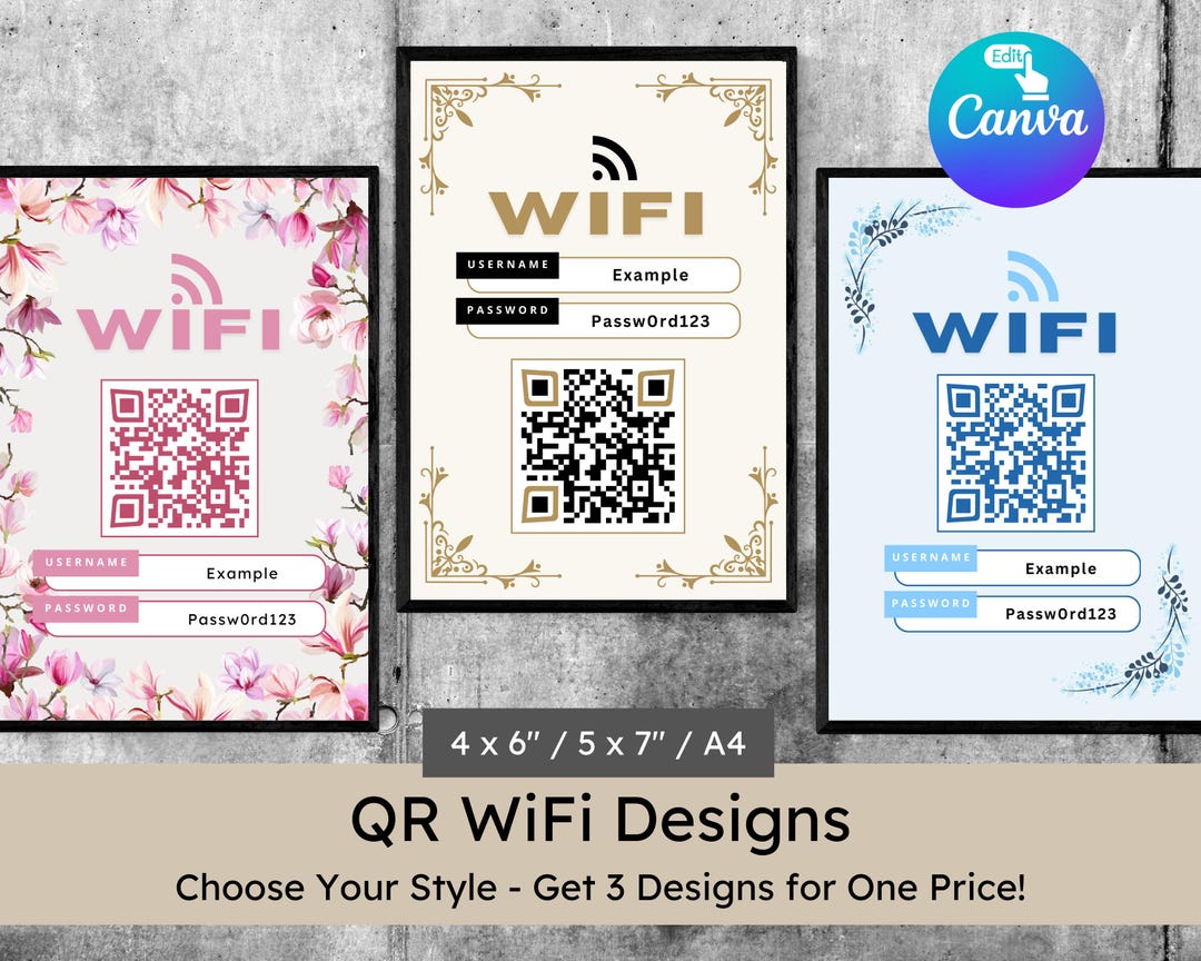 Customizable QR Code Wifi Sign | Set of 3 (digital Download) - Etsy