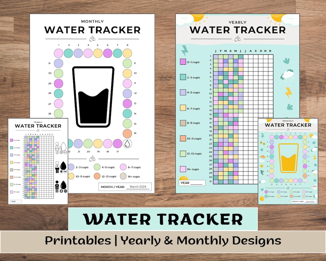 Water Tracker Printable | Monthly & Yearly Designs | Journal Page ...