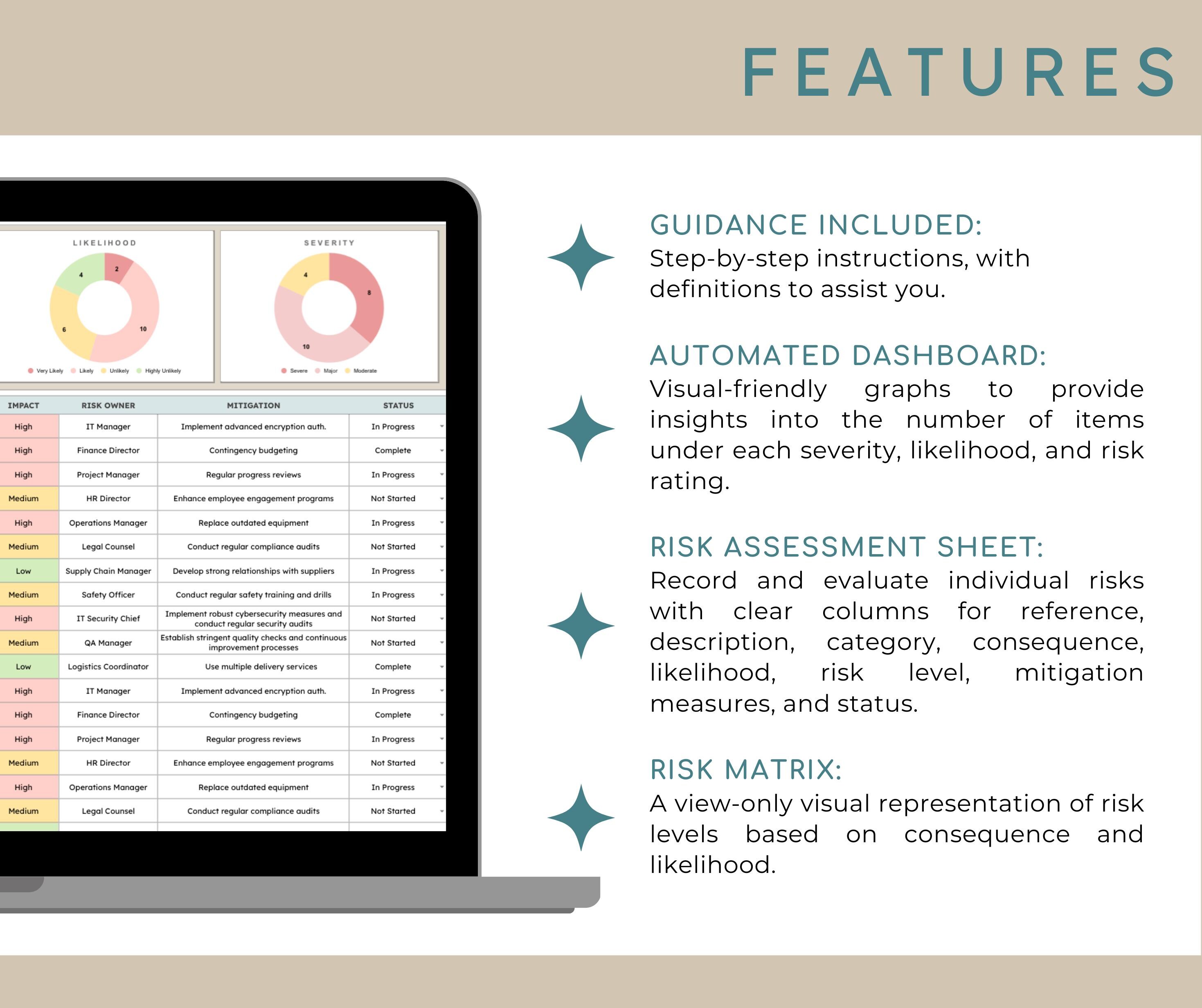 Risk Matrix and Risk Assessment Google Sheets Template Digital Download ...