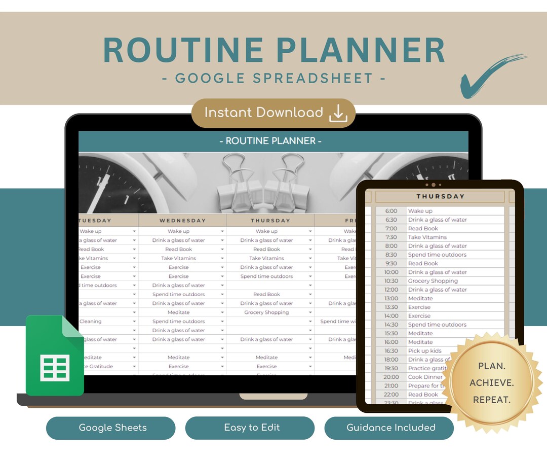 Daily Routine Planner Google Sheets Template: Efficient Time Management ...