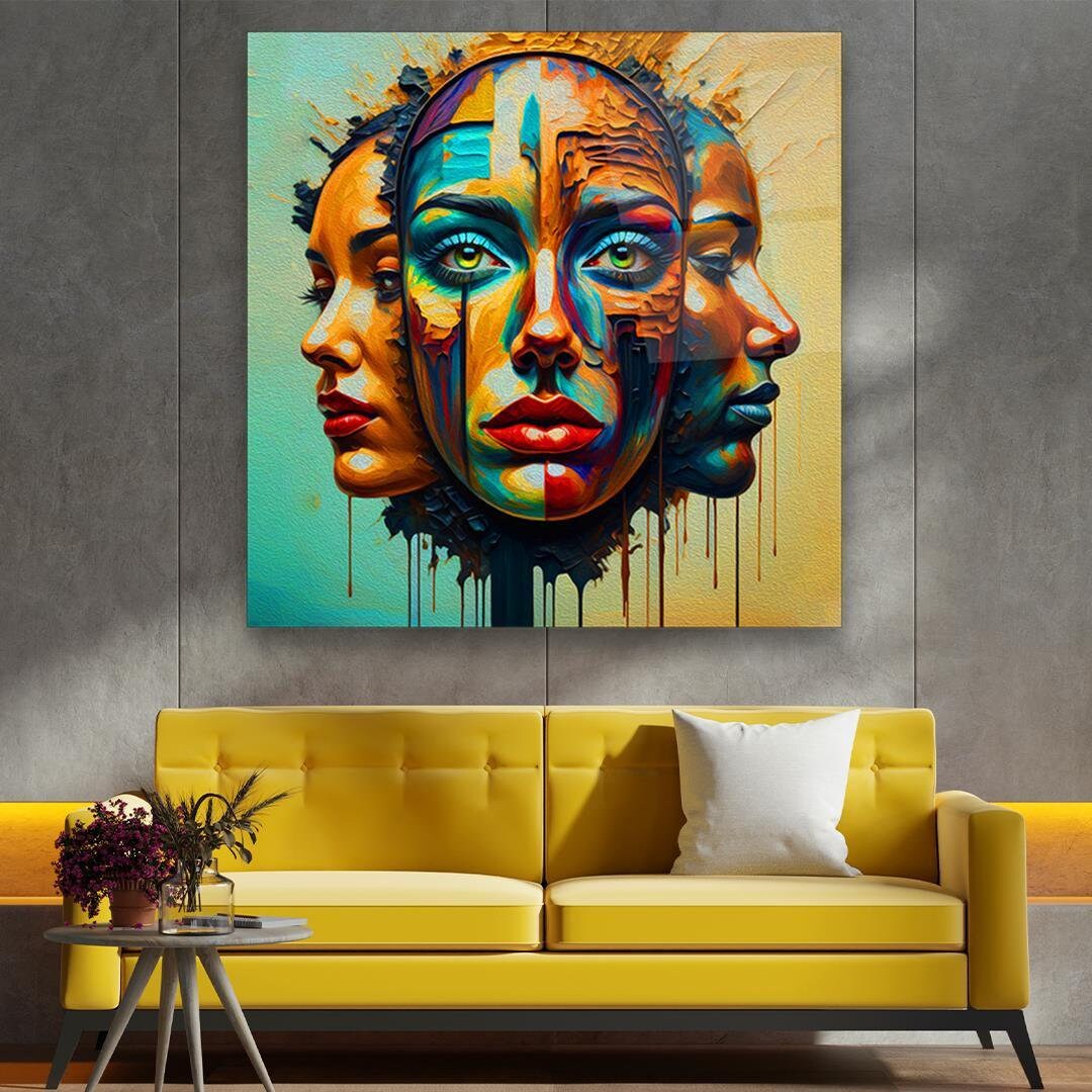Colorful Women Faces Square Glass Painting - Etsy