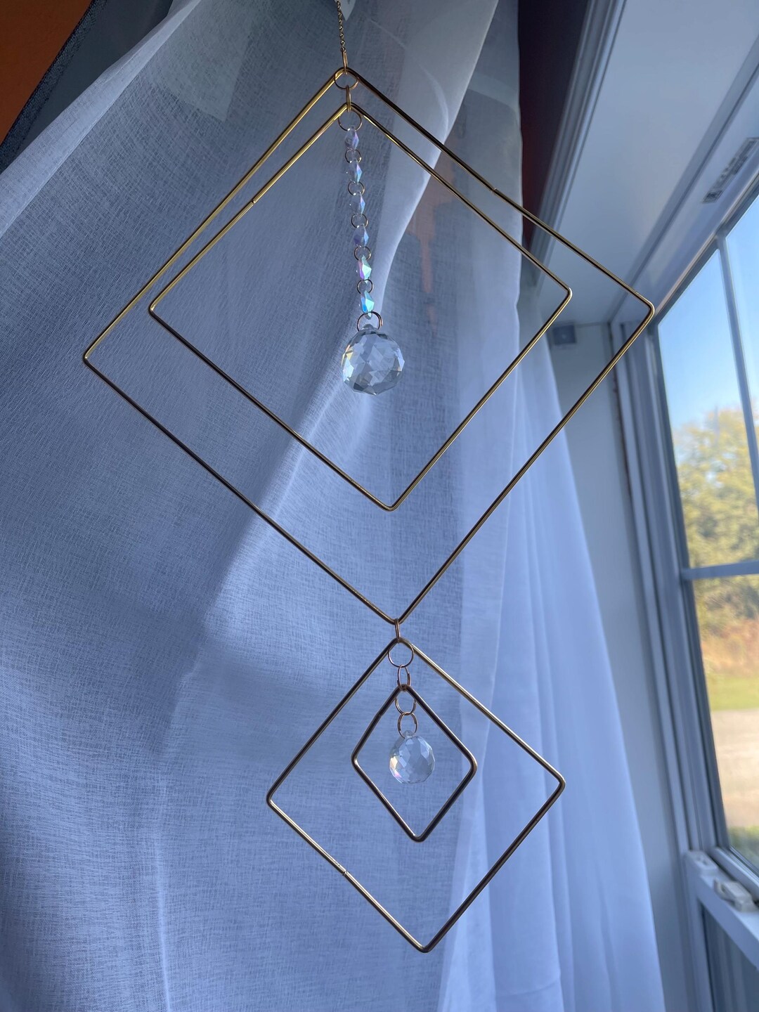 Large Suncatcher, Diamond Suncatcher, Crystal Suncatcher, Wire Gold ...