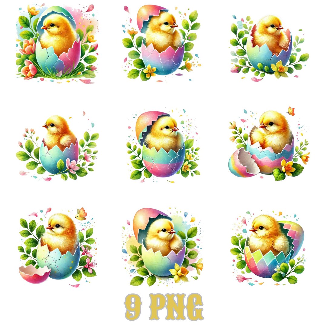 9 Cute Pastel Easter Chick PNG, Hatching Chick Designs, Floral Spring ...