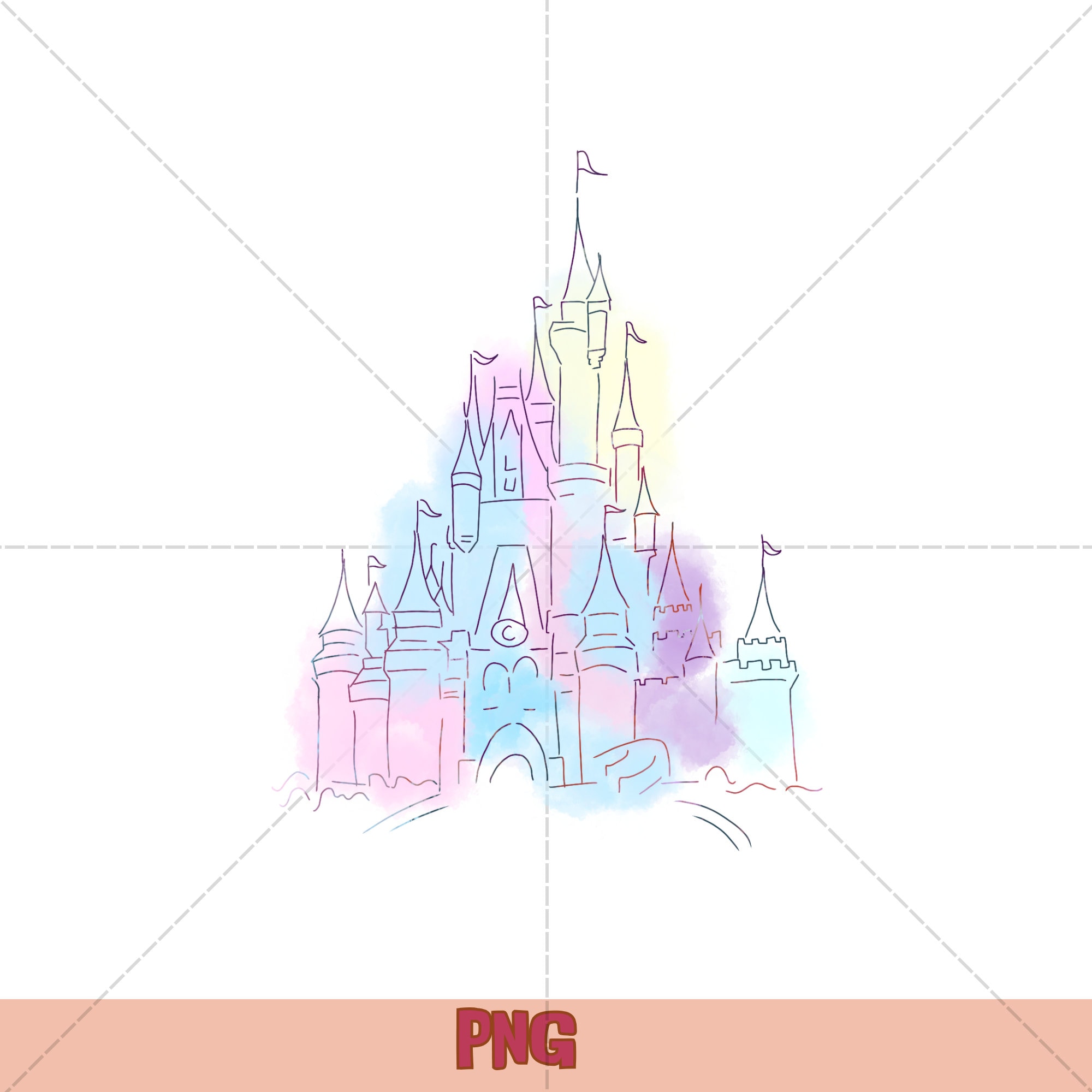 Watercolor Magical Kingdom Png, Mouse Ear Castle Png, Retro Colorful ...