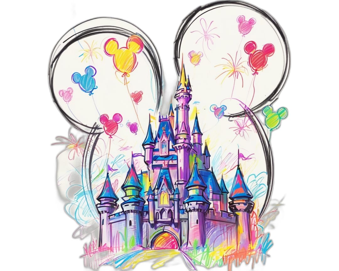 Watercolor Magical Kingdom Png, Mouse Ear Castle Png, Retro Colorful ...