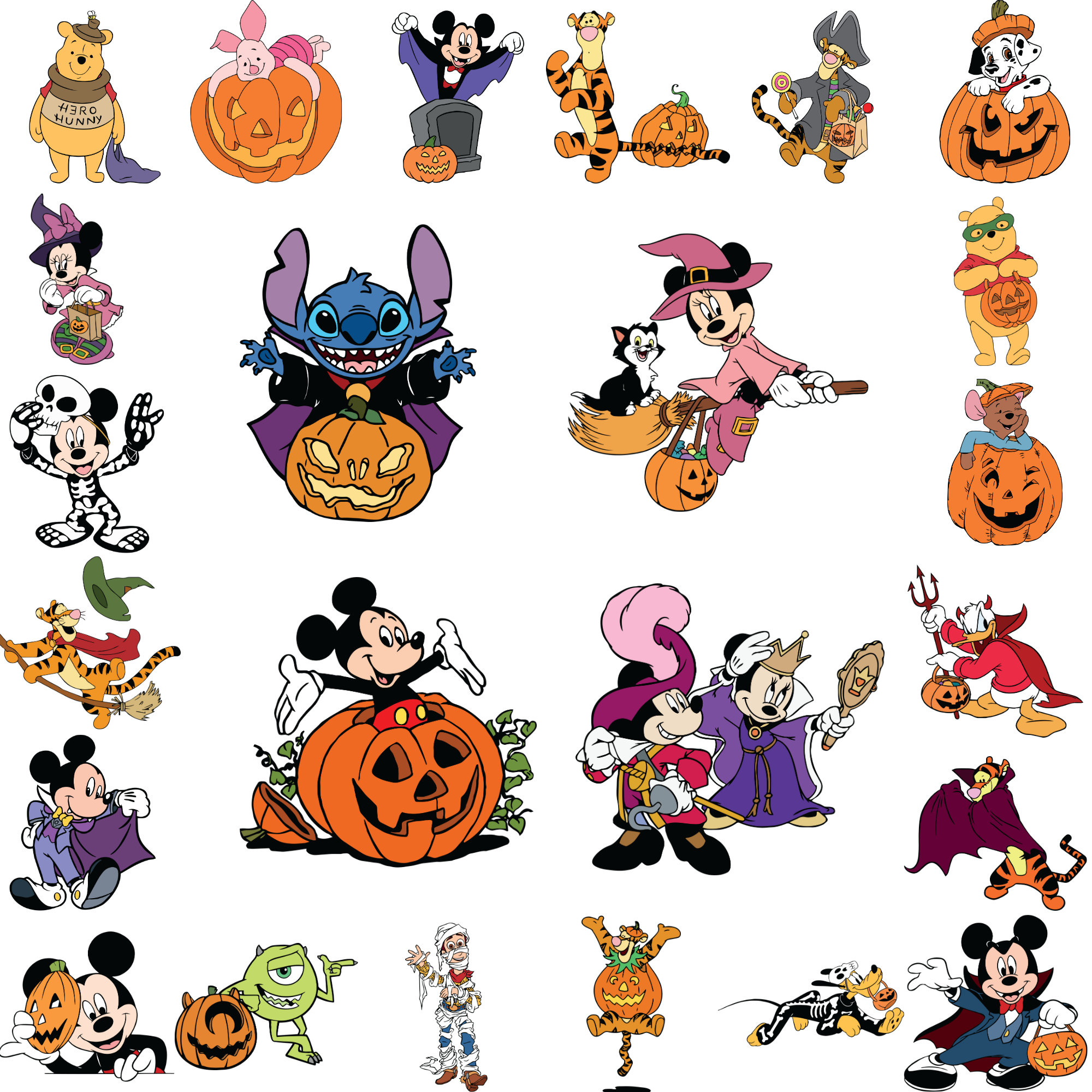 Mickey and Friends Halloween 24 Cliparts Bundle, Halloween Svg Cut ...