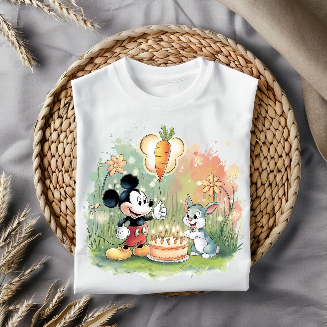 Mickey and Thumper Birthday Clipart, Cute Bunny and Cake Digital Art ...