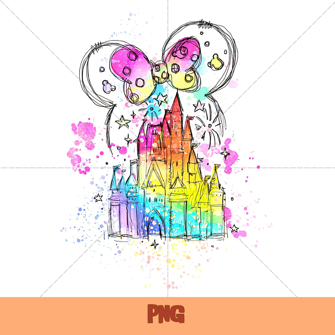 Watercolor Magical Kingdom Png, Mouse Ear Castle Png, Retro Colorful ...