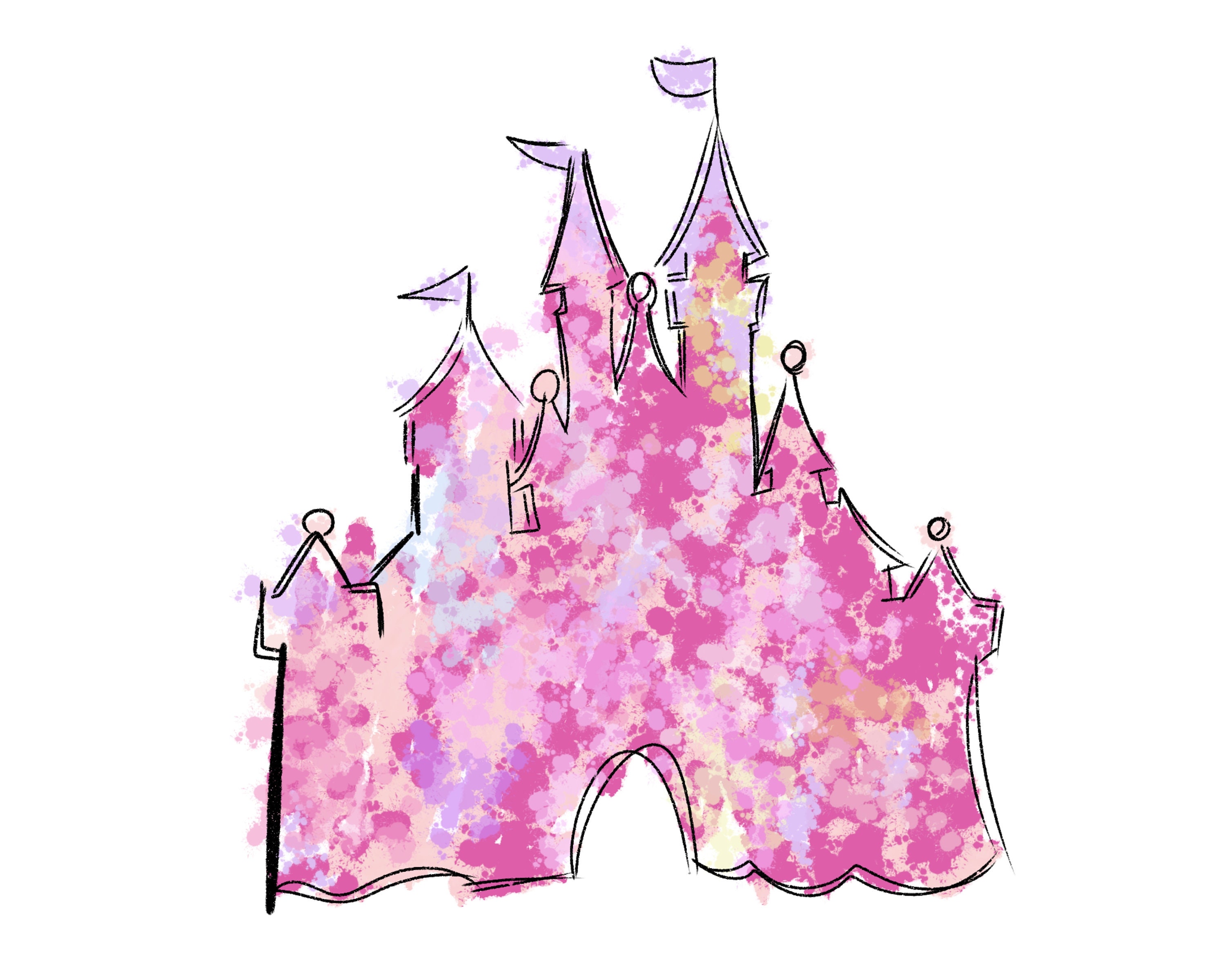 Watercolor Magical Kingdom Png, Mouse Ear Castle Png, Retro Colorful ...