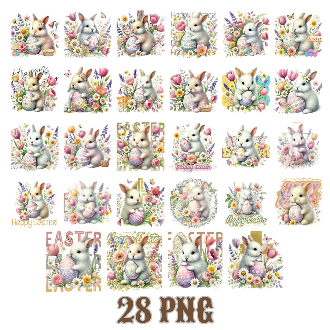 28 Cute Easter Bunny PNG, Floral Spring Rabbit Clipart, Pastel Bunny ...