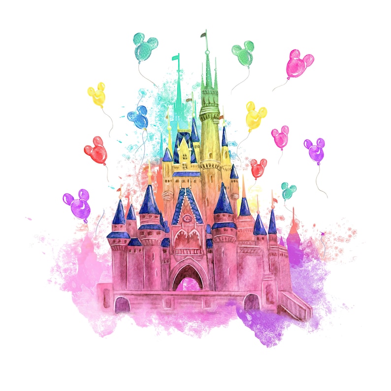 Watercolor Magical Kingdom Png, Mouse Ear Castle Png, Retro Colorful ...