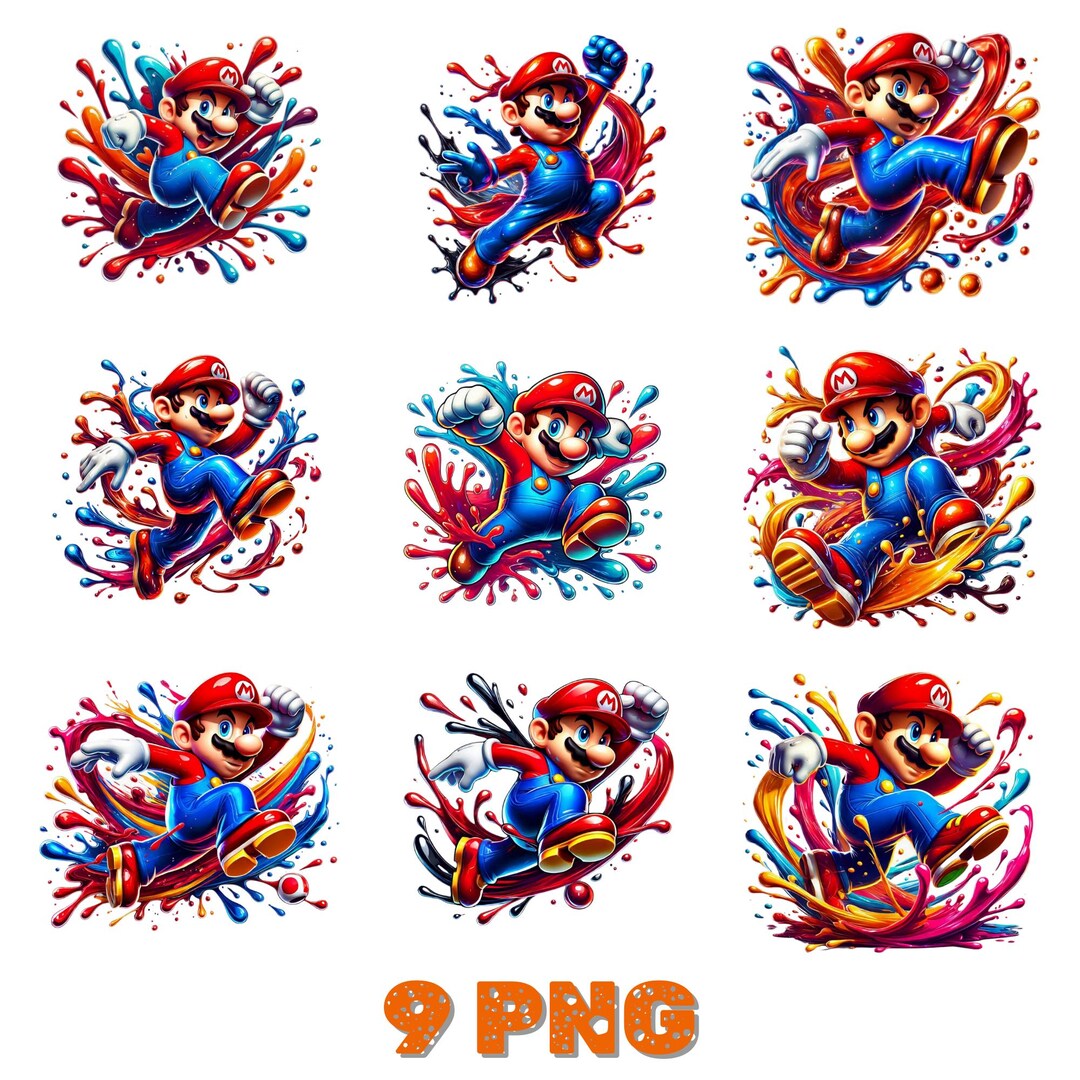Mario Clipart Bundle, Super Mario Splash Png, Mario Clipart, Videogame ...