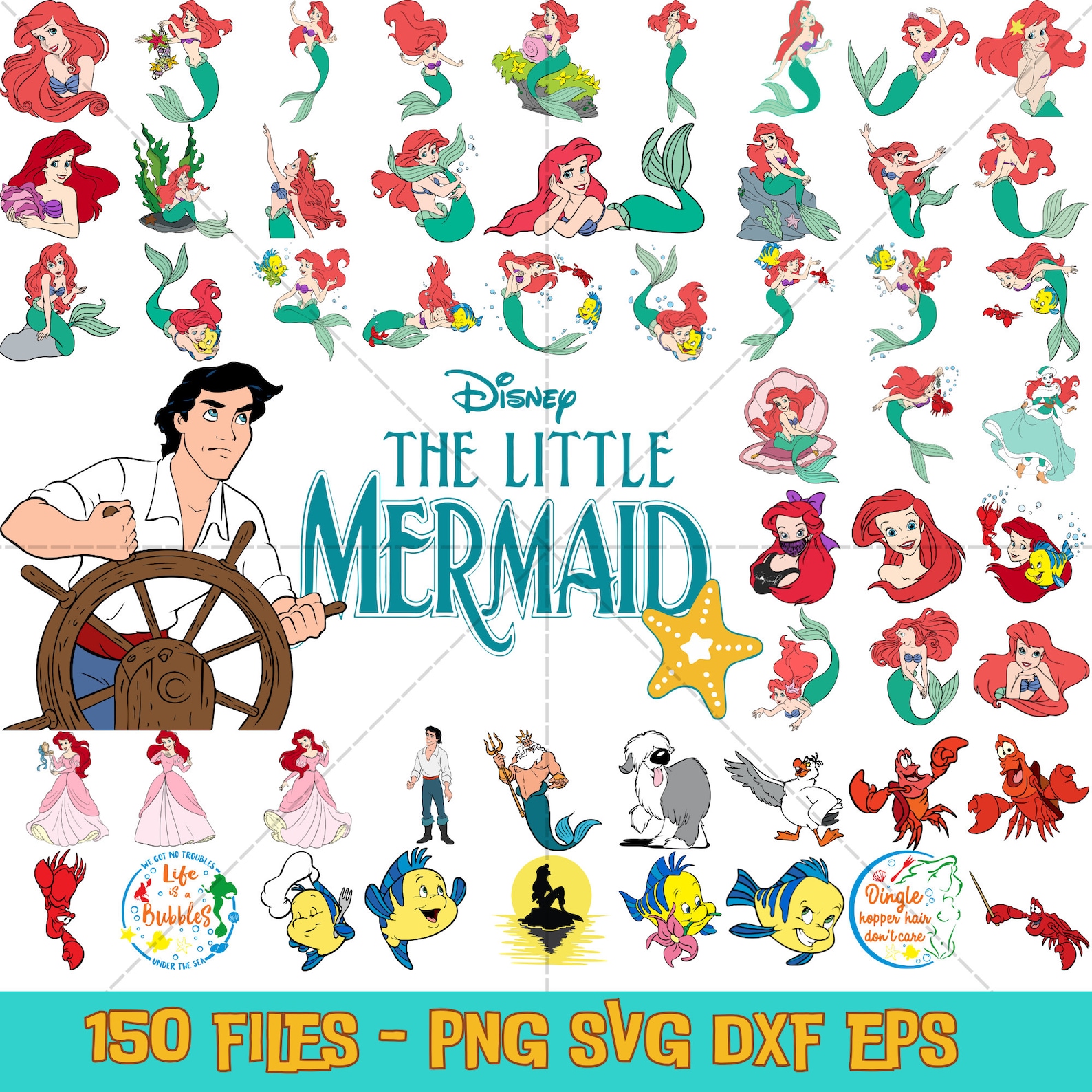 Little Mermaid Svg Bundle, Ariel Clipart, Little Mermaid Svg, Princess ...