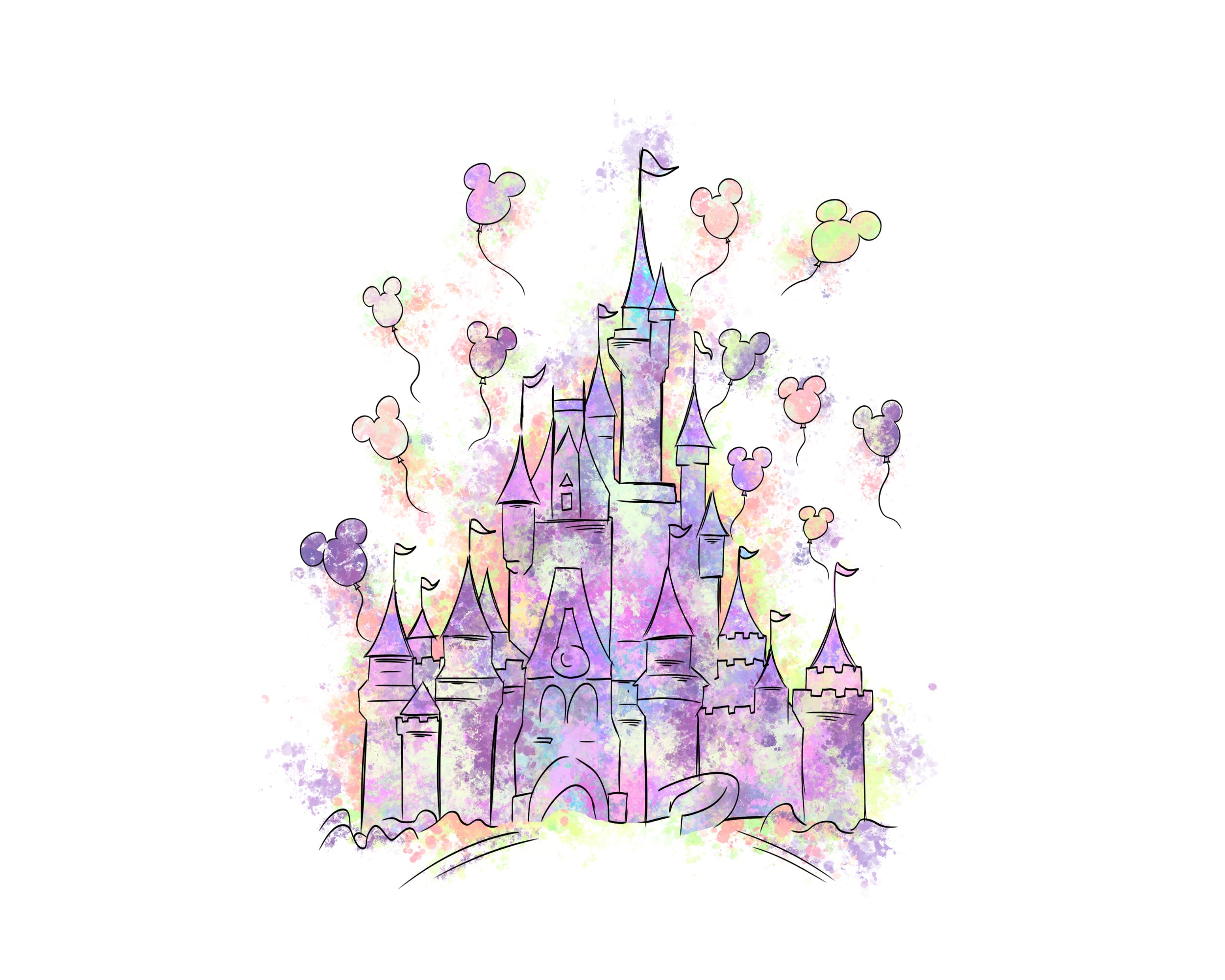 Watercolor Magical Kingdom Png, Mouse Ear Castle Png, Retro Colorful ...