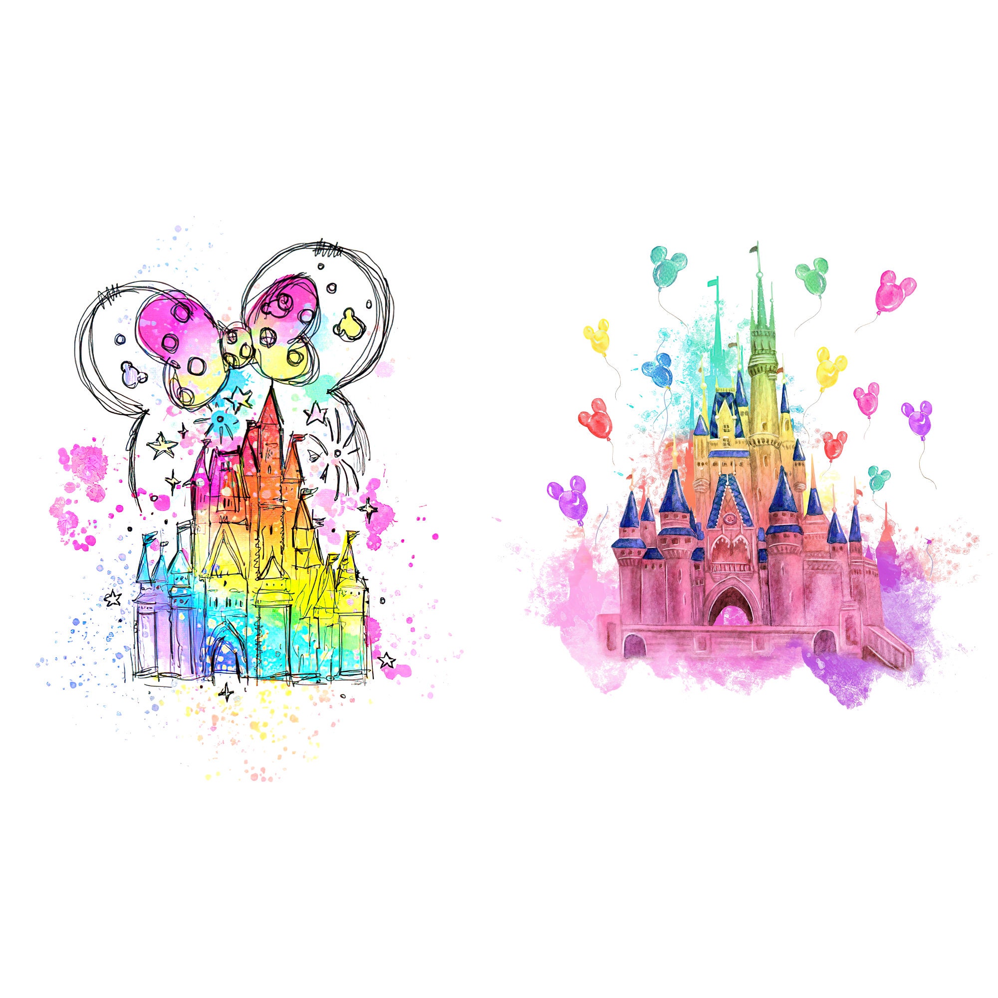 Bundle Watercolor Castle Png, Mouse Ear Castle Png, Retro Colorful ...