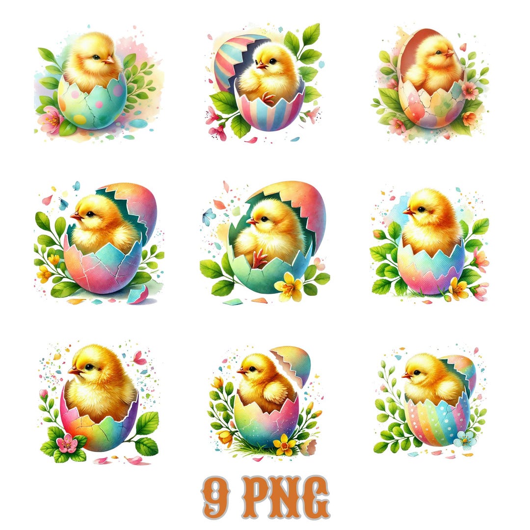 9 Cute Easter Chick PNG, Baby Chick in Egg Clipart, Spring Chick ...