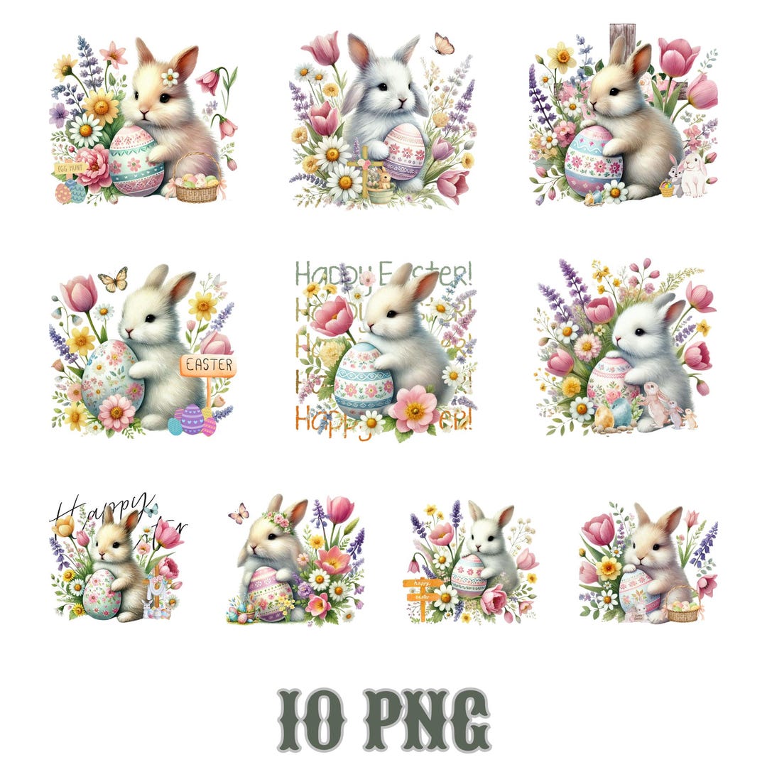 Cute Easter Bunny PNG, Floral Spring Rabbit Clipart, Pastel Bunny With ...