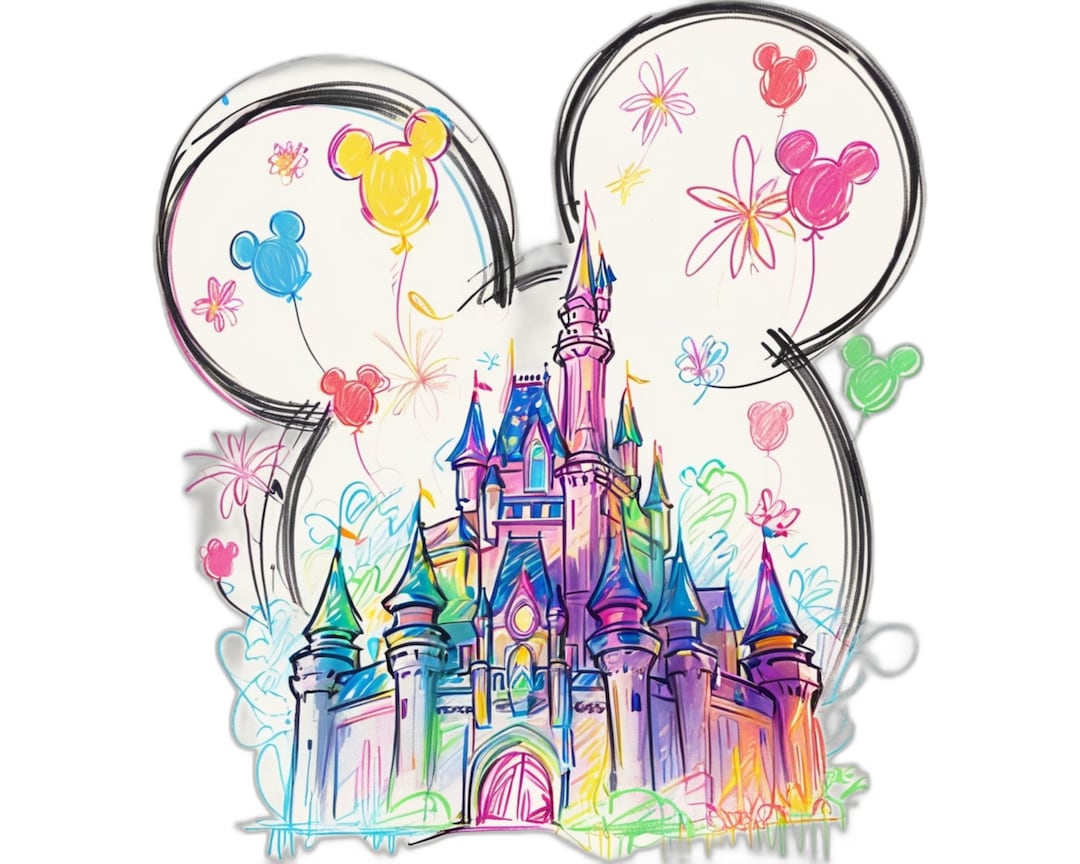 Watercolor Magical Kingdom Png, Mouse Ear Castle Png, Retro Colorful ...