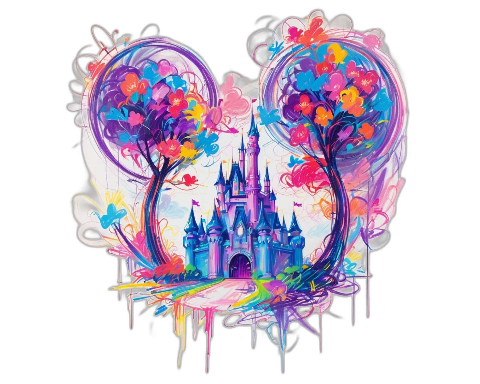 Watercolor Magical Kingdom Png, Mouse Ear Castle Png, Retro Colorful ...