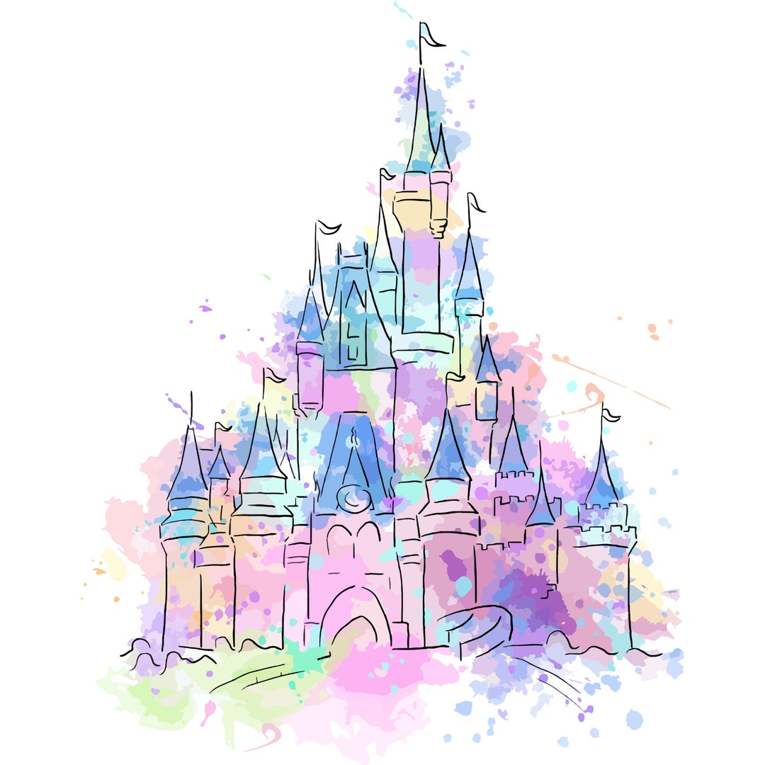 Watercolor Magical Kingdom Png, Mouse Ear Castle Png, Retro Colorful ...