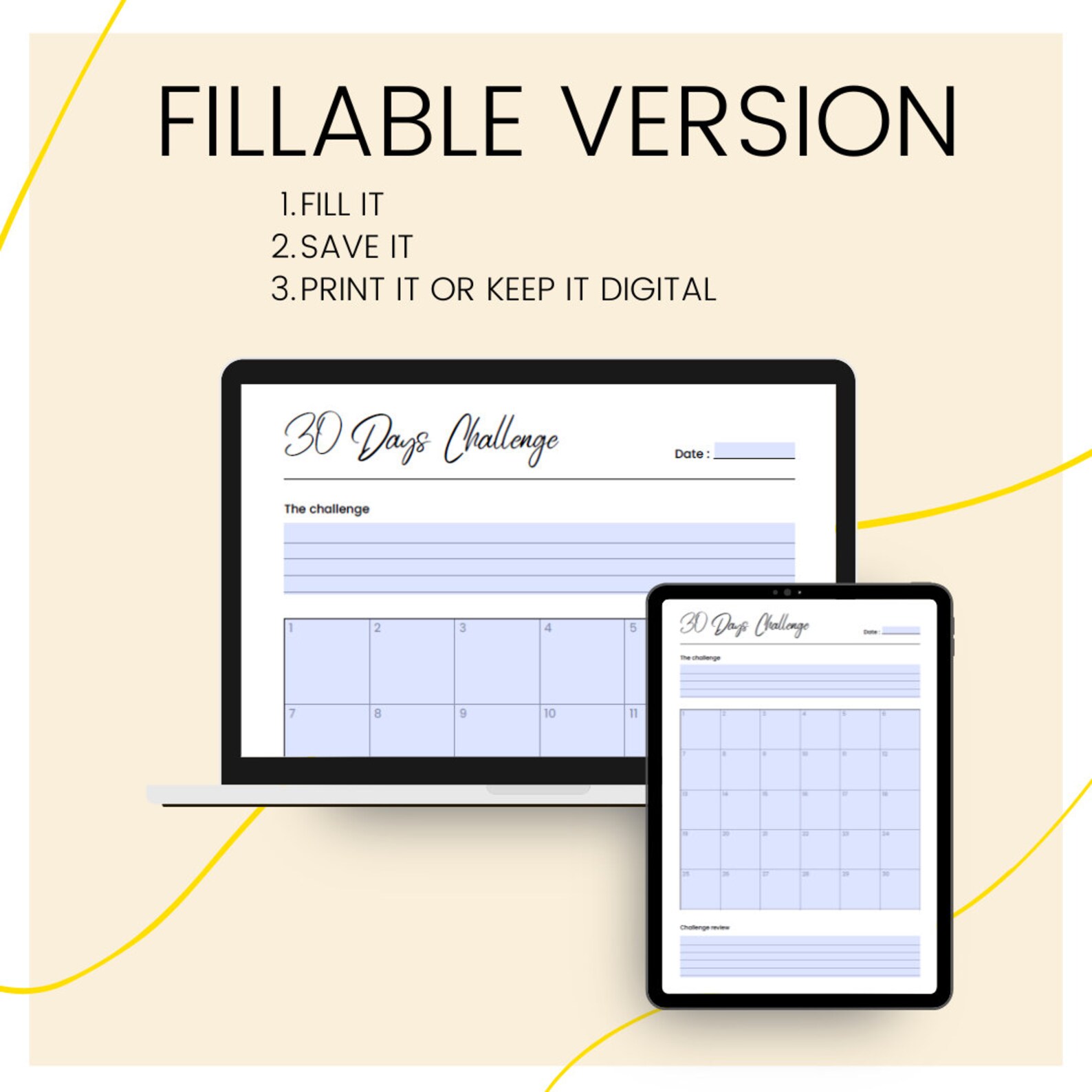 30 Days Challenge Printable, Goal Setting, Progress Tracker, Habit ...