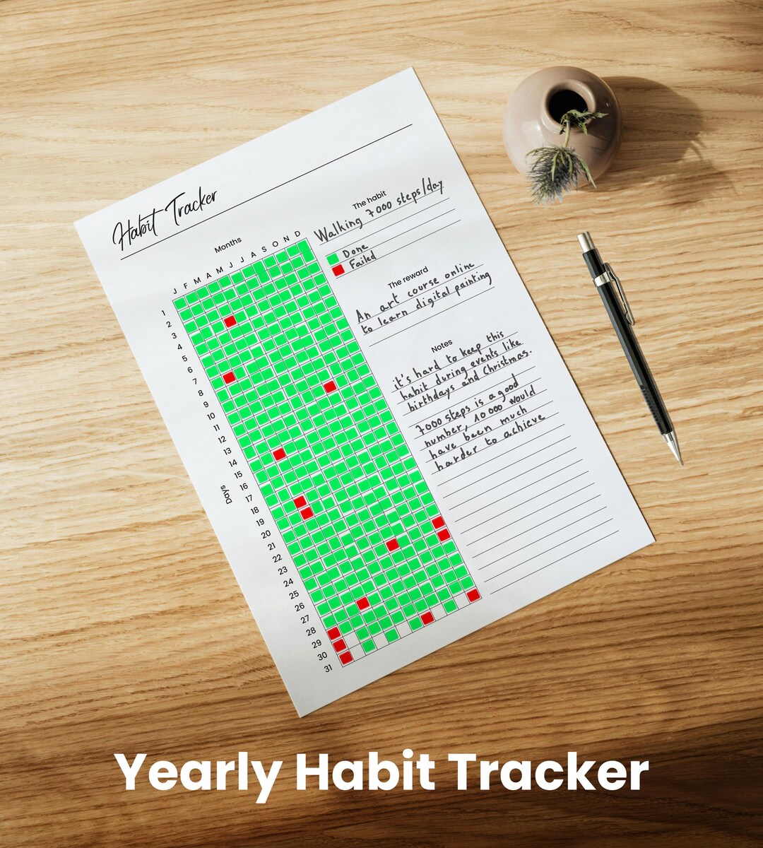 Yearly Habit Tracker Printable, Goal Setting, Progress Tracker, Habit ...
