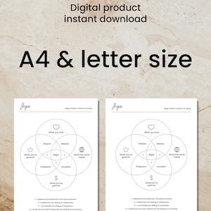 Ikigai Worksheet Printable, Life Goal, Purpose Finder, Reason for Being ...