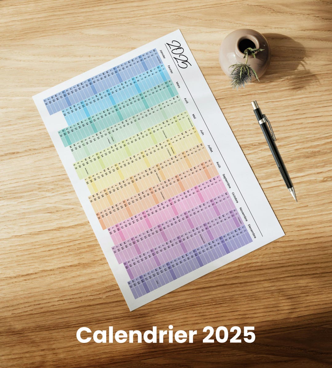 2025 Yearly Calendar Printable, French Calendar, Minimalist Calendar ...