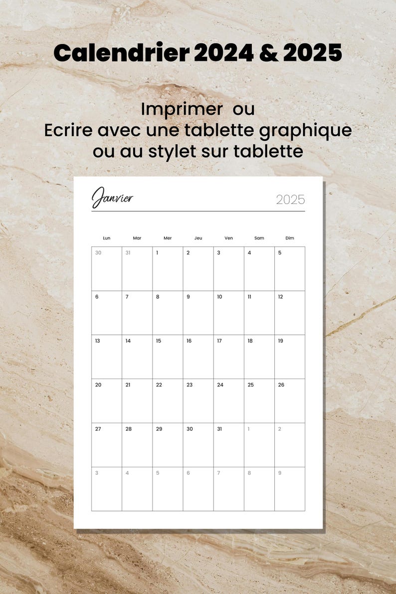 2024 & 2025 French Calendar Printable, Agenda, Minimalist, Yearly ...