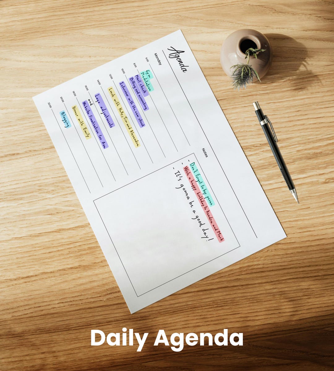 Daily Agenda Printable, Day Organizer, Daily Planner, Minimalist, A4 ...