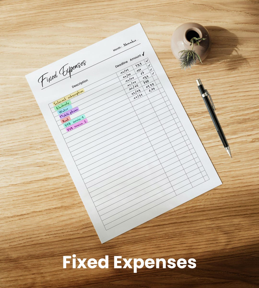 Fixed Expenses Printable Template, Expenses List, Expenses Tracker ...