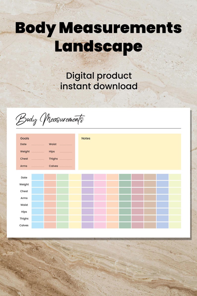 Body Measurements Printable Template, Goal Setting, Weight Progress ...