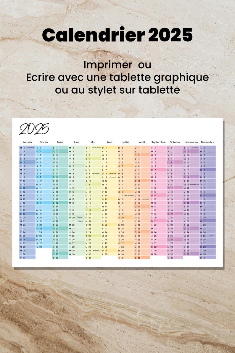 2025 Yearly Calendar Printable, French Calendar, Minimalist Calendar ...