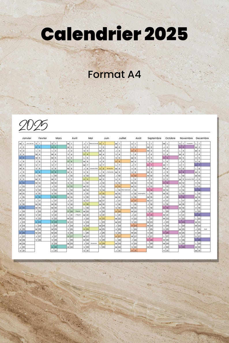 2025 Yearly Calendar Printable, French Calendar, Minimalist Calendar ...
